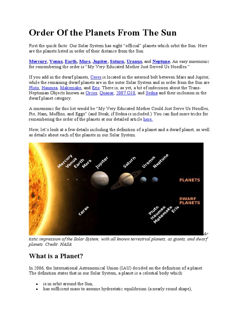 Order of The Planets From The Sun: What Is A Planet? | Download Free ...