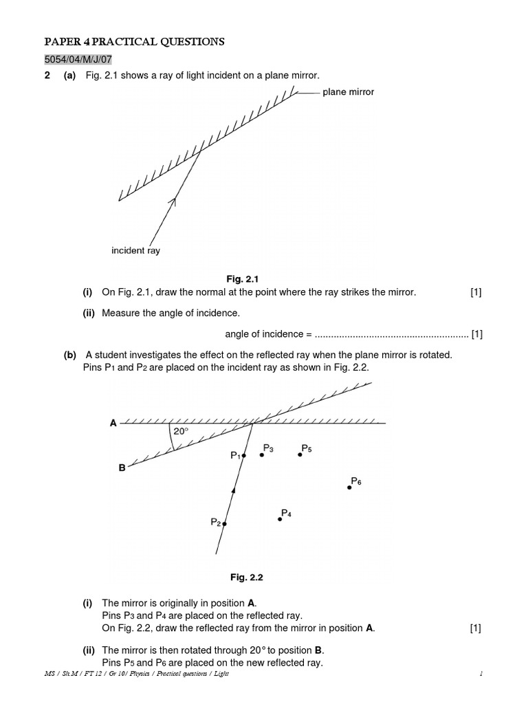 FT 12 Gr10 P4 Qs (Light) PDF | PDF | Mirror | Angle