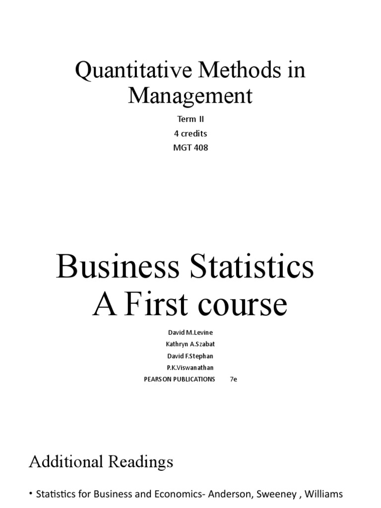 Quantitative Methods in Management: Term II 4 Credits MGT 408 | PDF ...