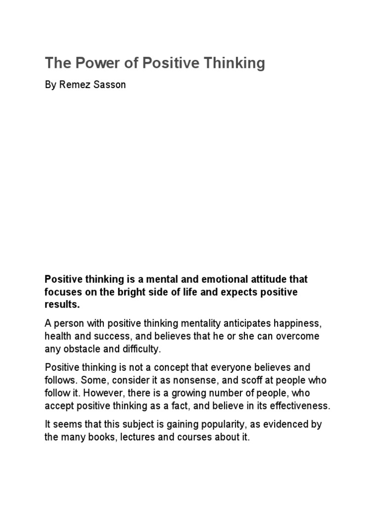 The Power of Positive Thinking | PDF | Optimism | Thought