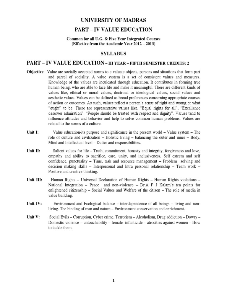 University of Madras Part - Iv Value Education: Syllabus | PDF | Swami ... University of Madras Part - Iv Value Education: Syllabus | PDF | Swami ...