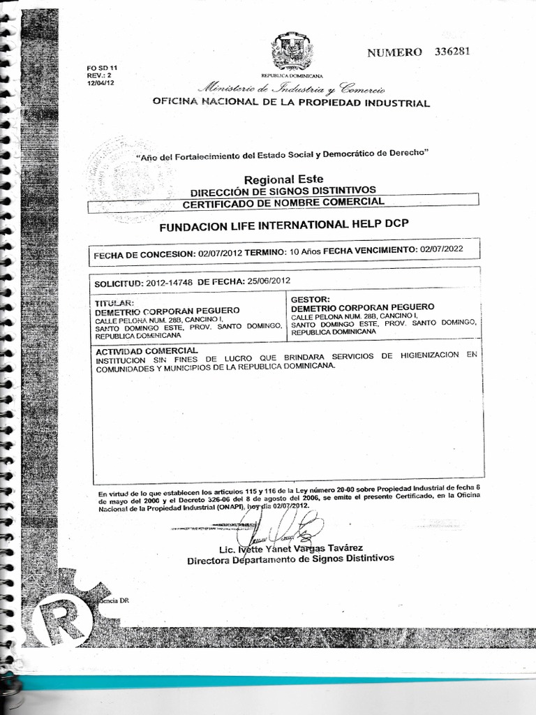 Certificado ONAPI PDF | PDF