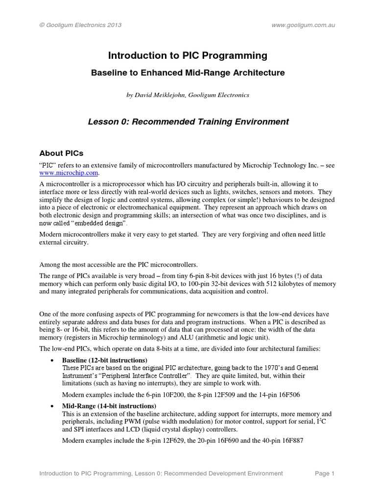 Introduction To PIC Programming: Baseline To Enhanced Mid-Range Architecture | PDF