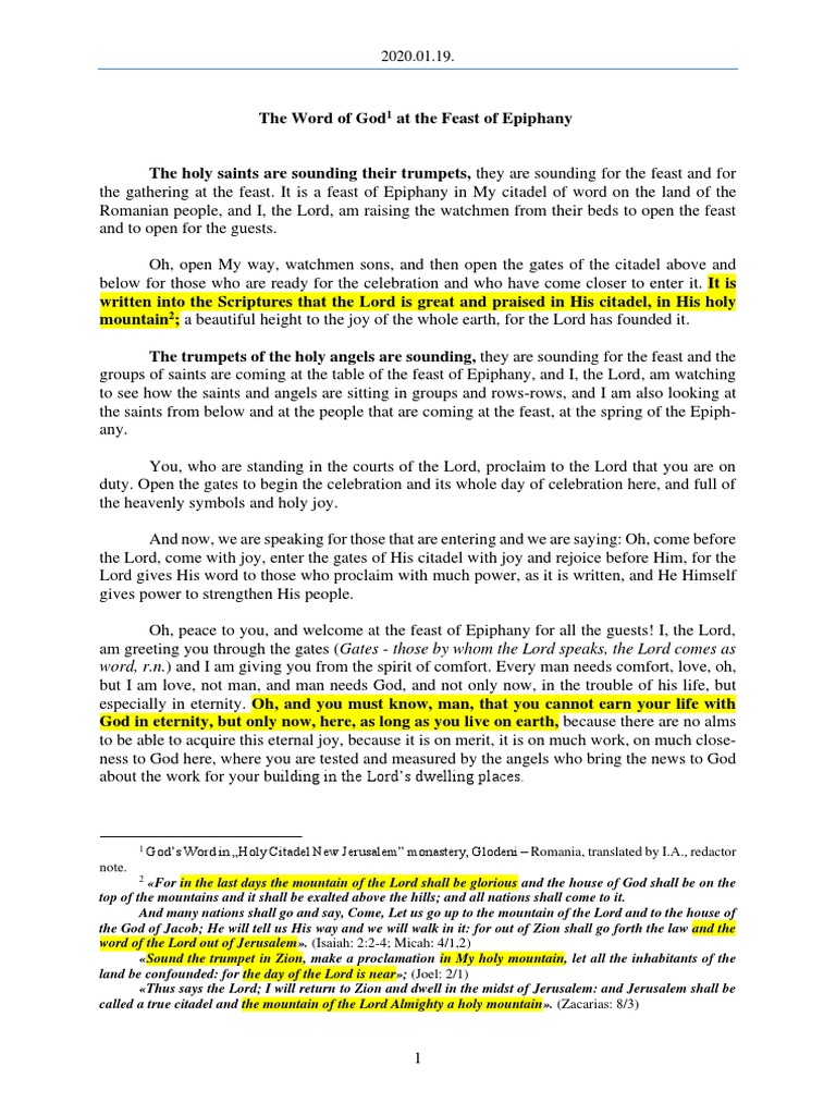 2020.01.19 - The Word of God at The Feast of Epiphany | PDF | Love | God
