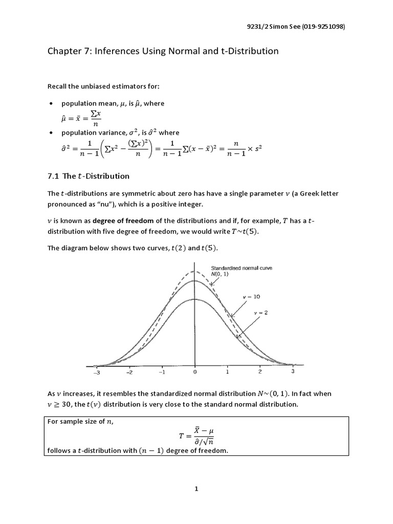 Chapter 7 Inferences Using Normal and T-Distribution | Download Free ...