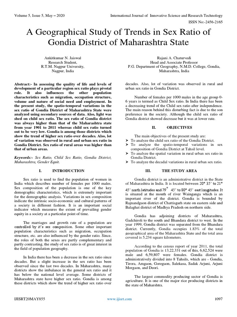A Geographical Study of Trends in Sex Ratio of Gondia District of Maharashtra State | PDF