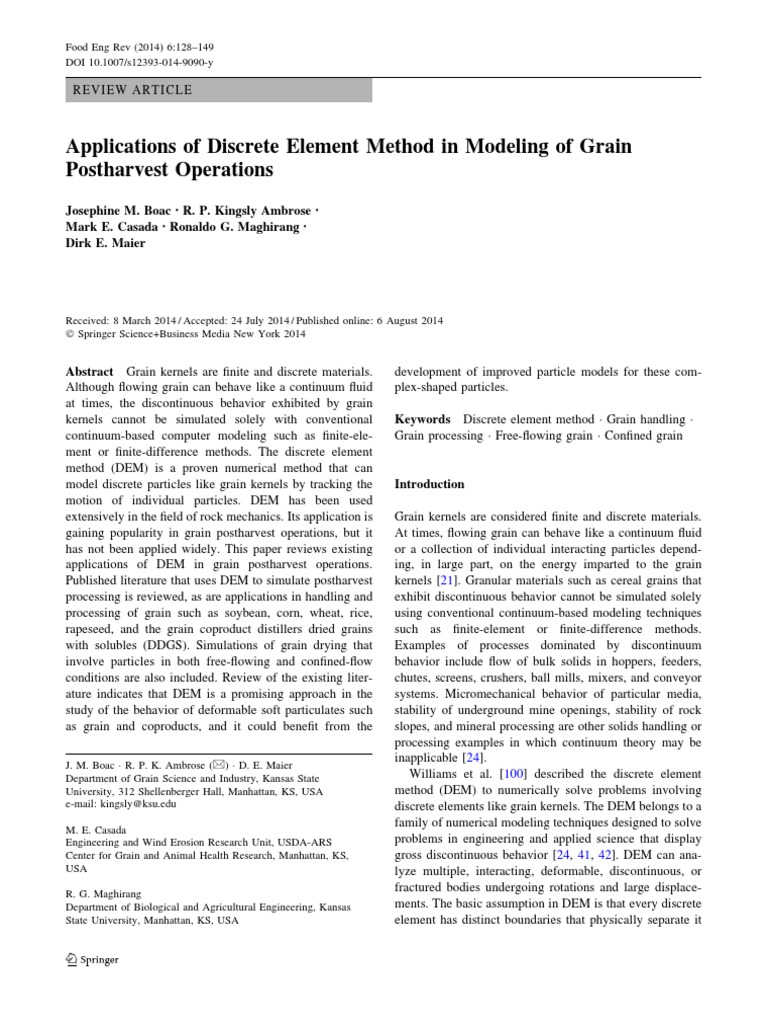 Applications of Discrete Element Method in Modeling of Grain ...