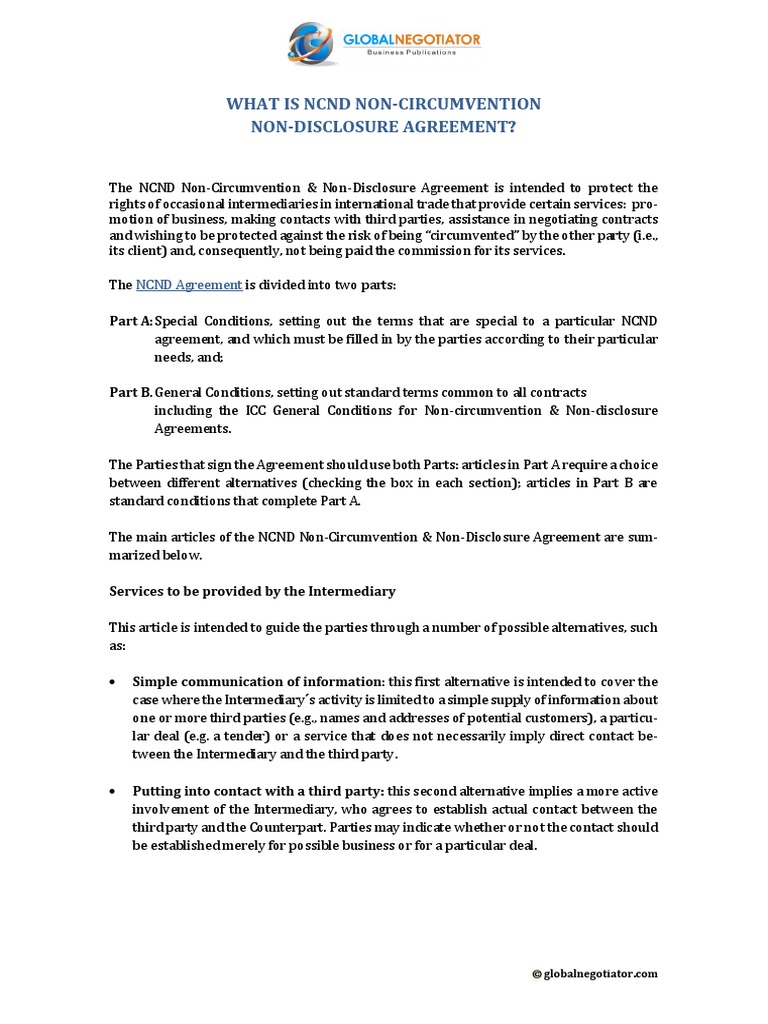 What Is NCND Non-Circumvention Non-Disclosure Agreement? | PDF | Non Disclosure Agreement ...