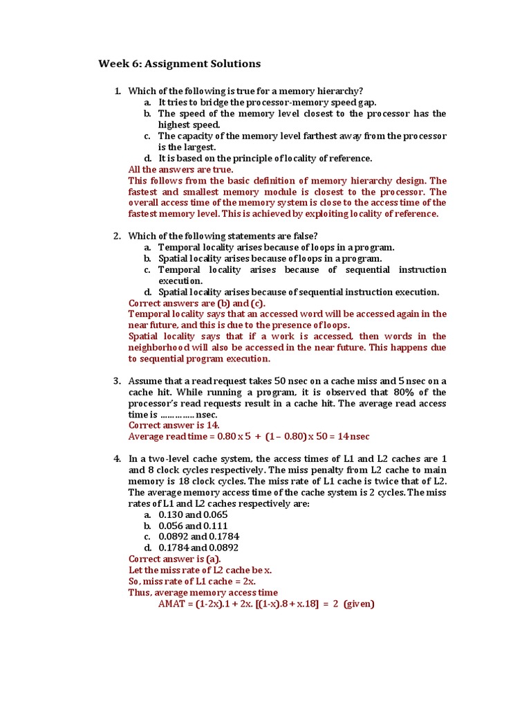 Week 6: Assignment Solutions | PDF | Cpu Cache | Electronic Engineering