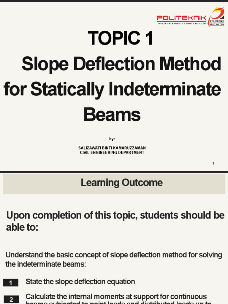 1 Slope Deflection Method For Statically Indeterminate Beams | PDF | Bending | Beam (Structure)