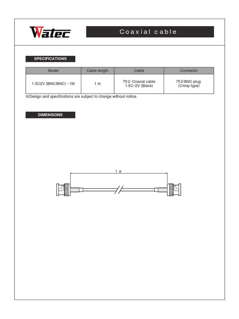 1M BNC Coaxial Cable Specifications | PDF