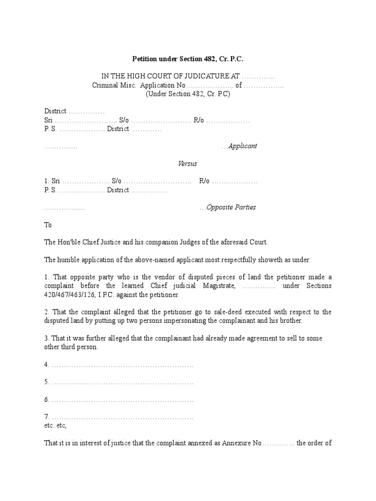 Petition Under Section 482, Cr. P.C.-Drafting-Miscellaneous Template ... Petition Under Section 482, Cr. P.C.-Drafting-Miscellaneous Template ...