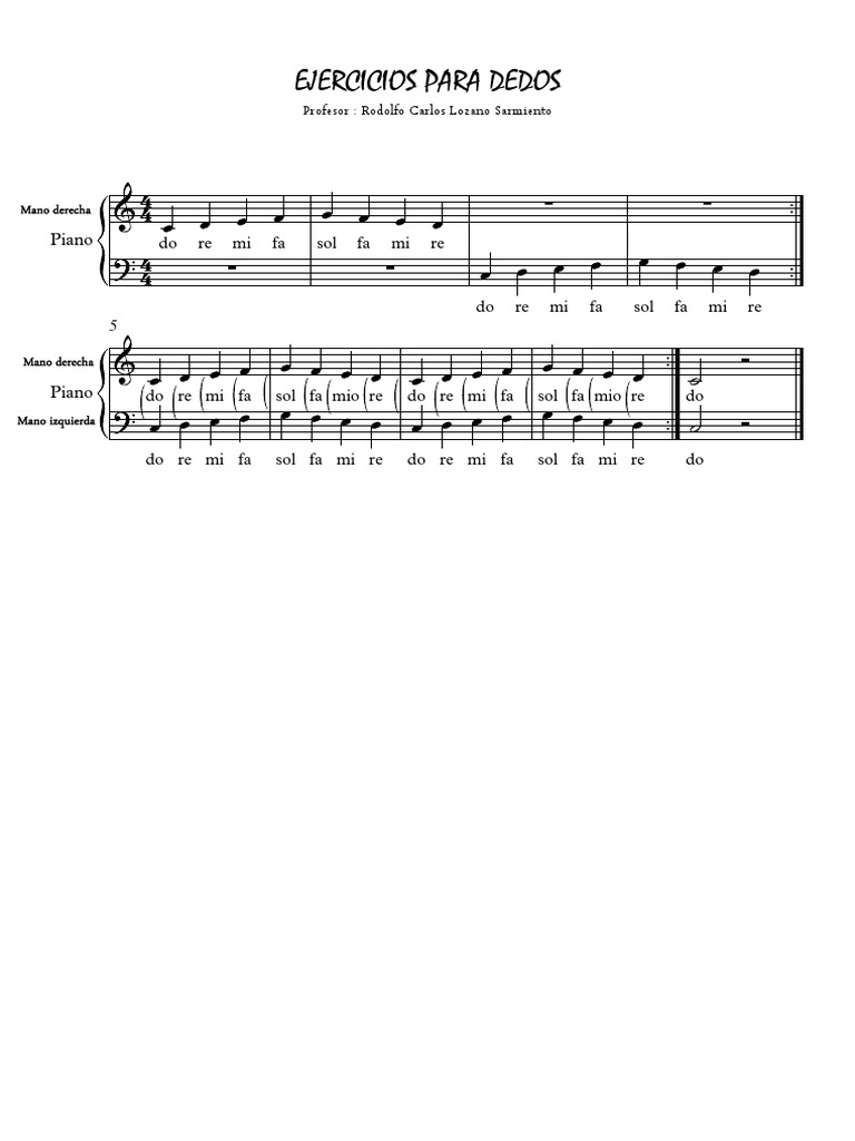 EJERCICIO PARA DEDOS EN EL PIANO - Partitura Completa PDF | PDF