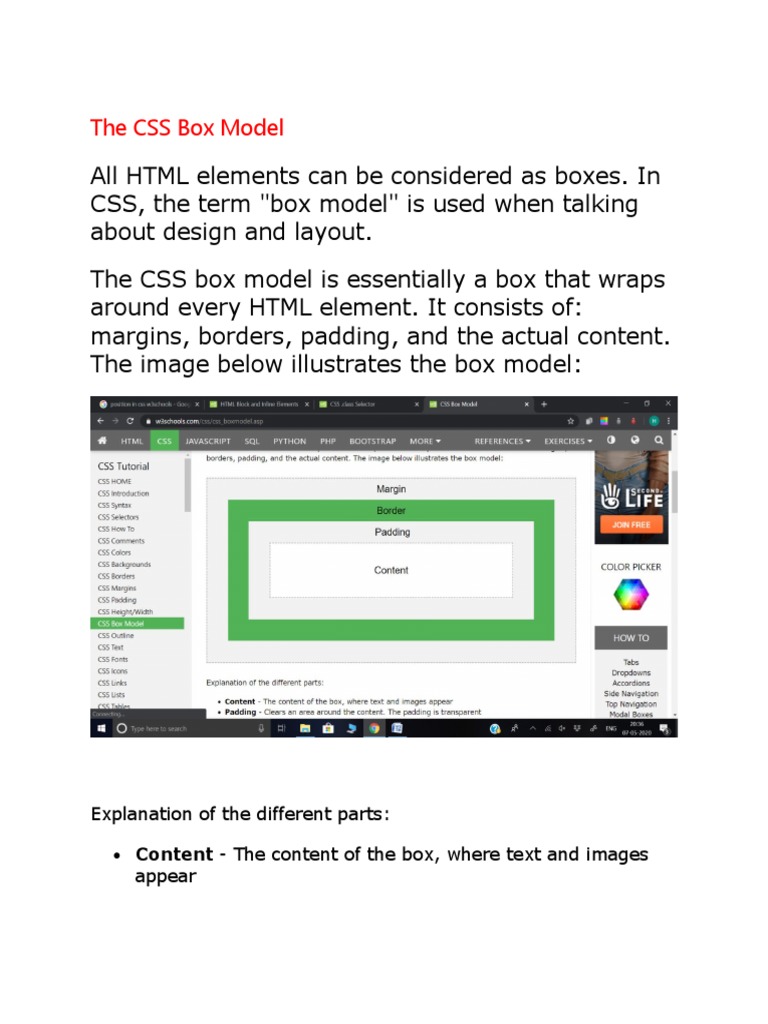 The CSS Box Model: Explanation of The Different Parts: Content - The Content of The Box, Where ...