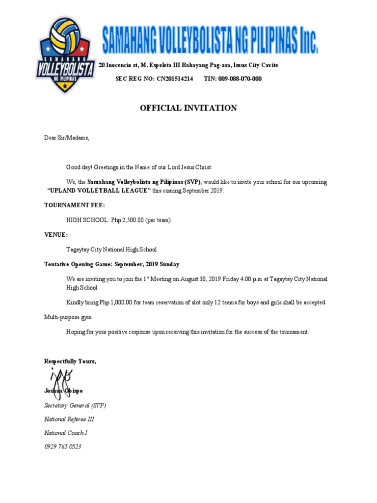 Official Invitation: Secretary General (SVP) National Referee III ...