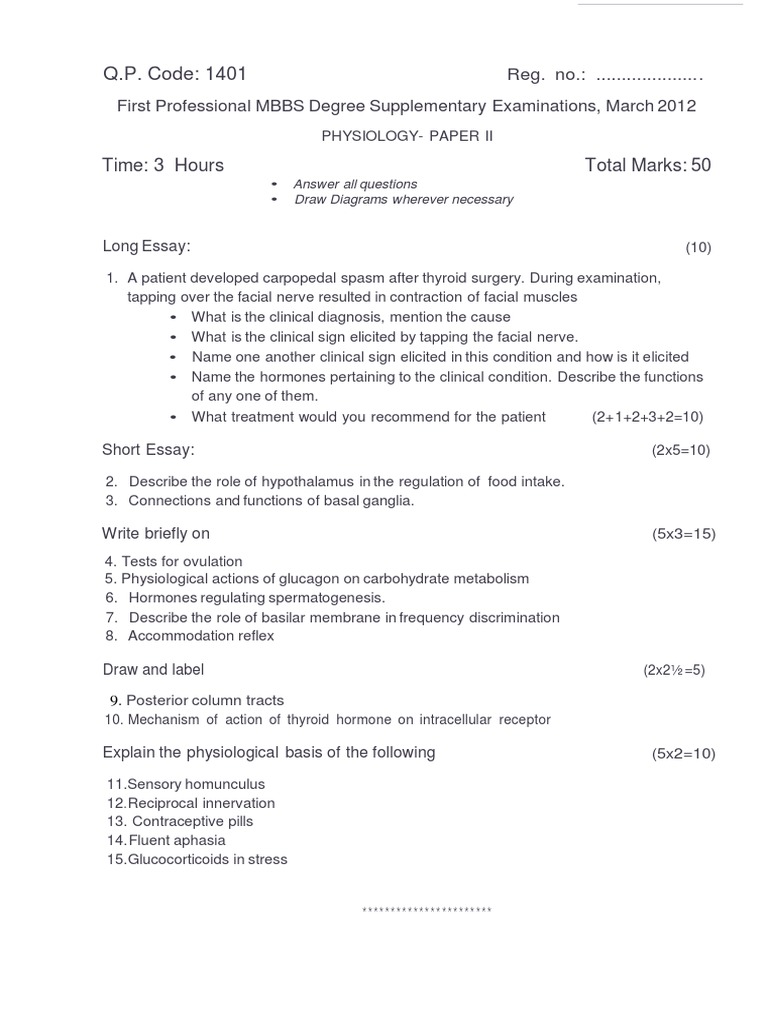 Physiology - Paper II | PDF