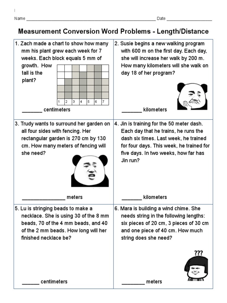 Measurement Conversion Word Problems - Length/Distance | PDF | Litre ...