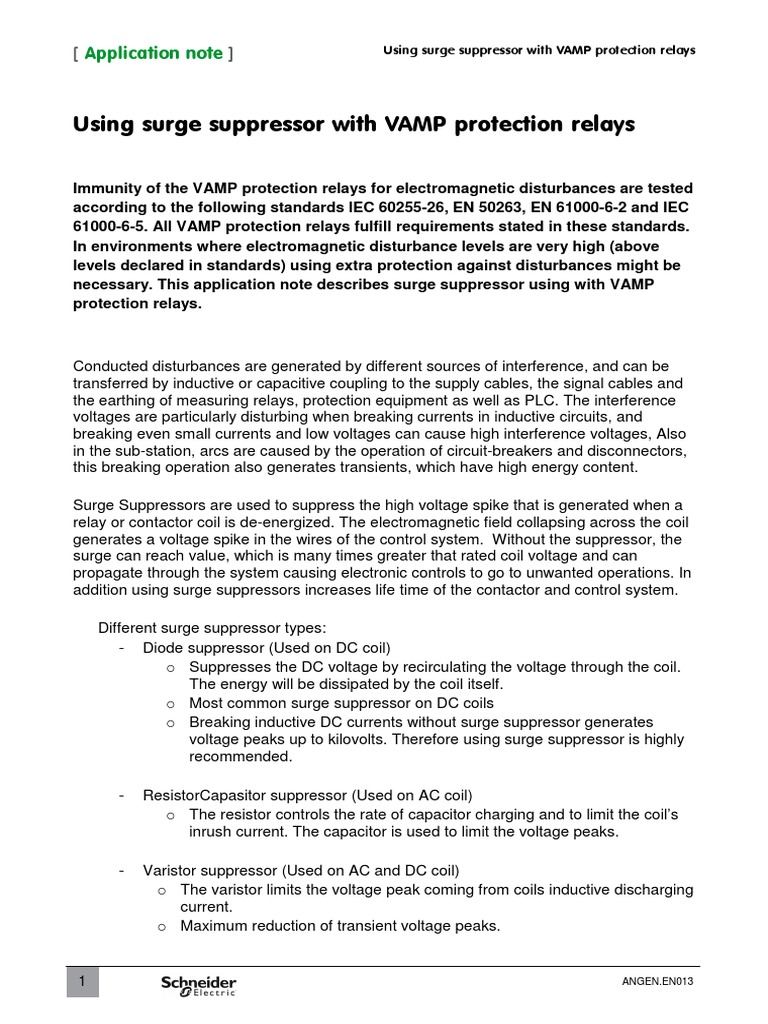 Using Surge Suppressor With VAMP Protection Relays: Application Note ...