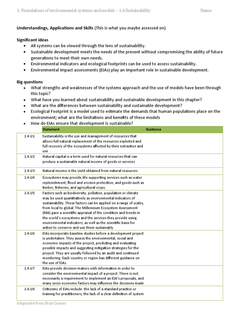 Sustainability Worksheet | PDF | Environmental Impact Assessment ...