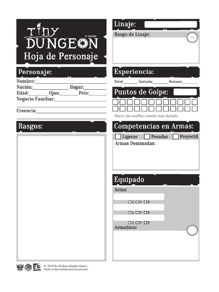 Fichas Tiny Dungeon | PDF