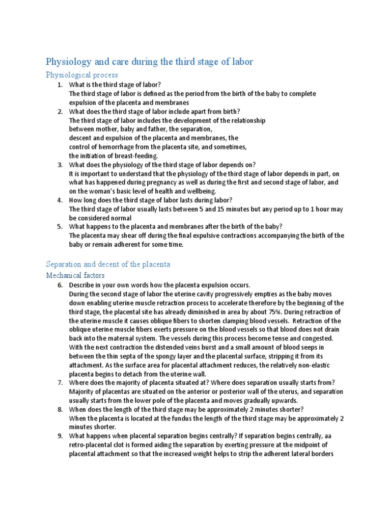 Physiology and Care During The Third Stage of Labor | PDF | Childbirth ...