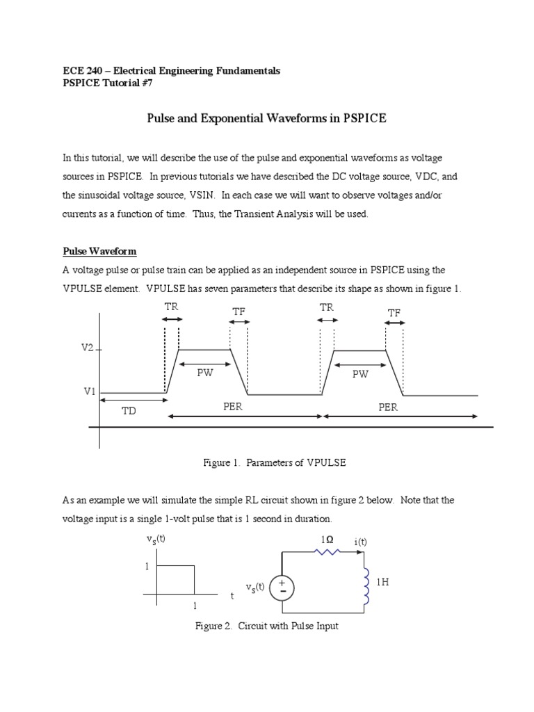 Pulse and Exponential Waveforms in PSPICE: ECE 240 - Electrical ...