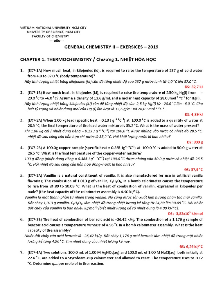 Gen - Chem. II - Exercises 2019v1 PDF | PDF