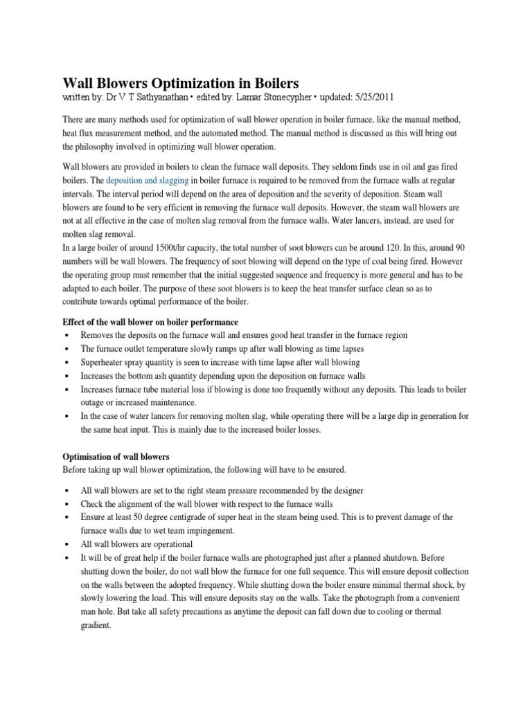 Optimizing Wall Blower Efficiency in Boilers | PDF | Boiler | Furnace
