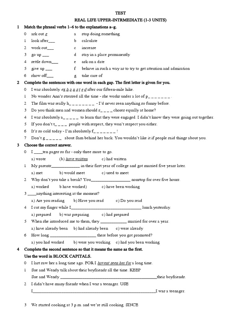 Real Life Upper Intermediate Test 1-3 | PDF