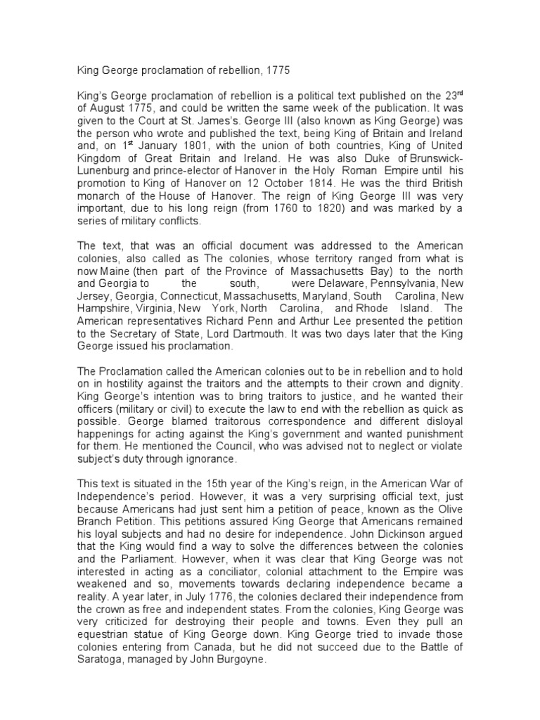 King George Proclamation of Rebellion | PDF | Kingdom Of Great Britain ...