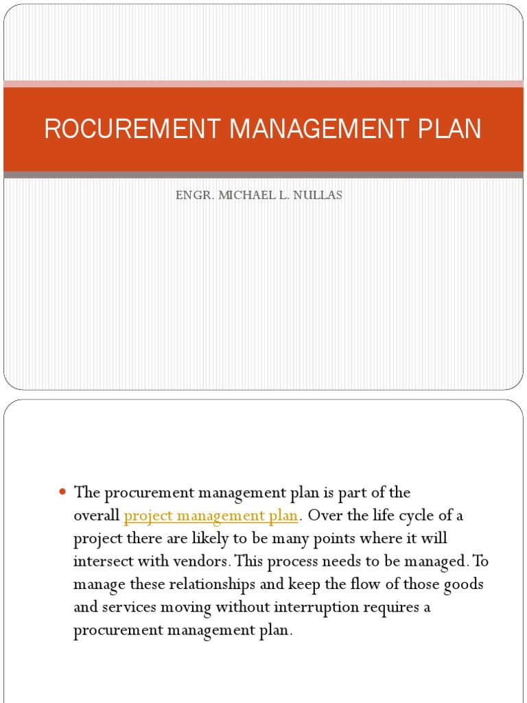 Procurement Management Plan | PDF | Procurement | Project Management