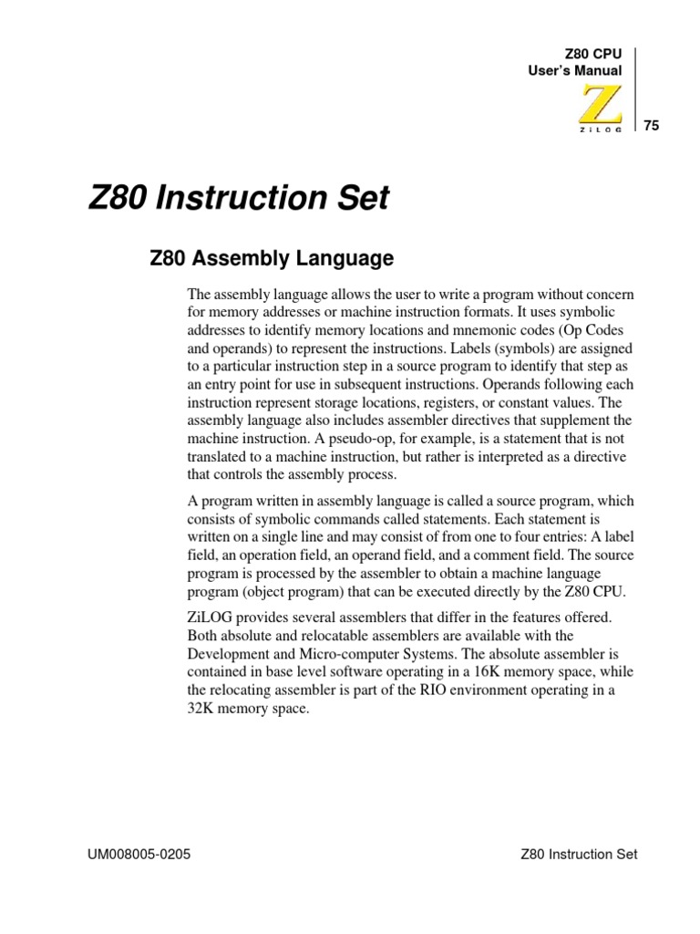 Z80 CPU Instruction Set Guide | PDF | Assembly Language | Computer Program