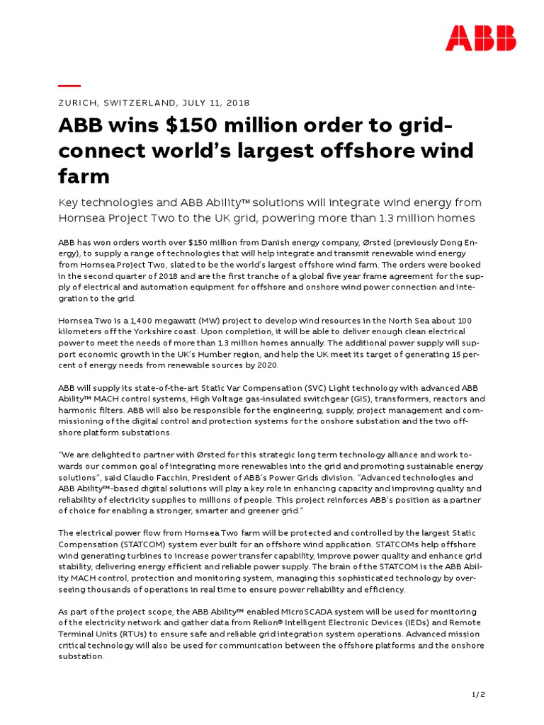 ABB Wins $150 Million Order To Grid-Connect World's Largest Offshore ...