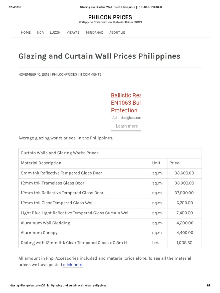 Glazing and Curtain Wall Prices Philippines - PHILCON PRICES | PDF ...
