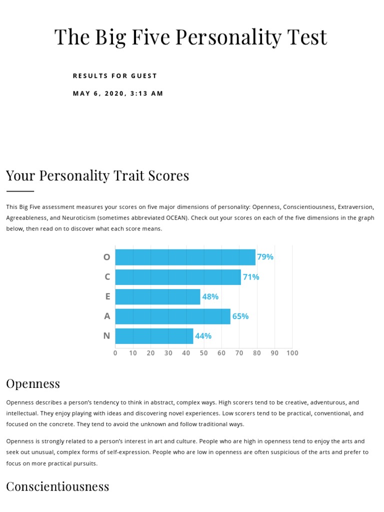 The Big Five Personality Test - Truity123 | PDF | Extraversion And ...