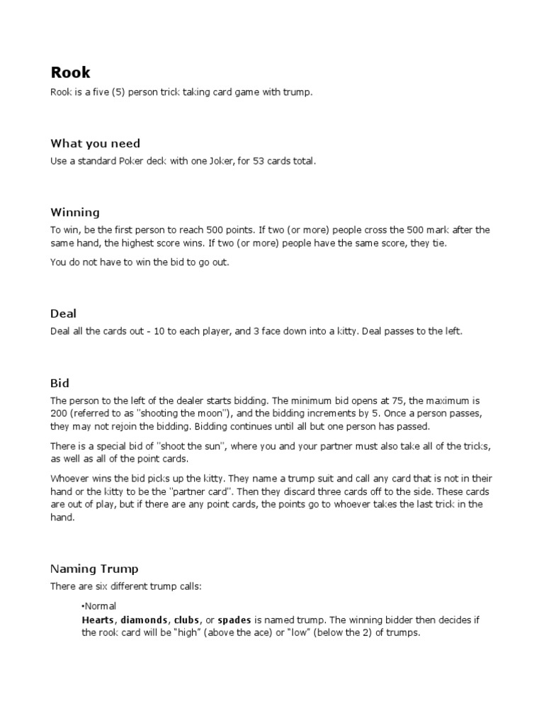 Rook For 5 Players | PDF | Trick Taking Games | Trick Taking Card Games