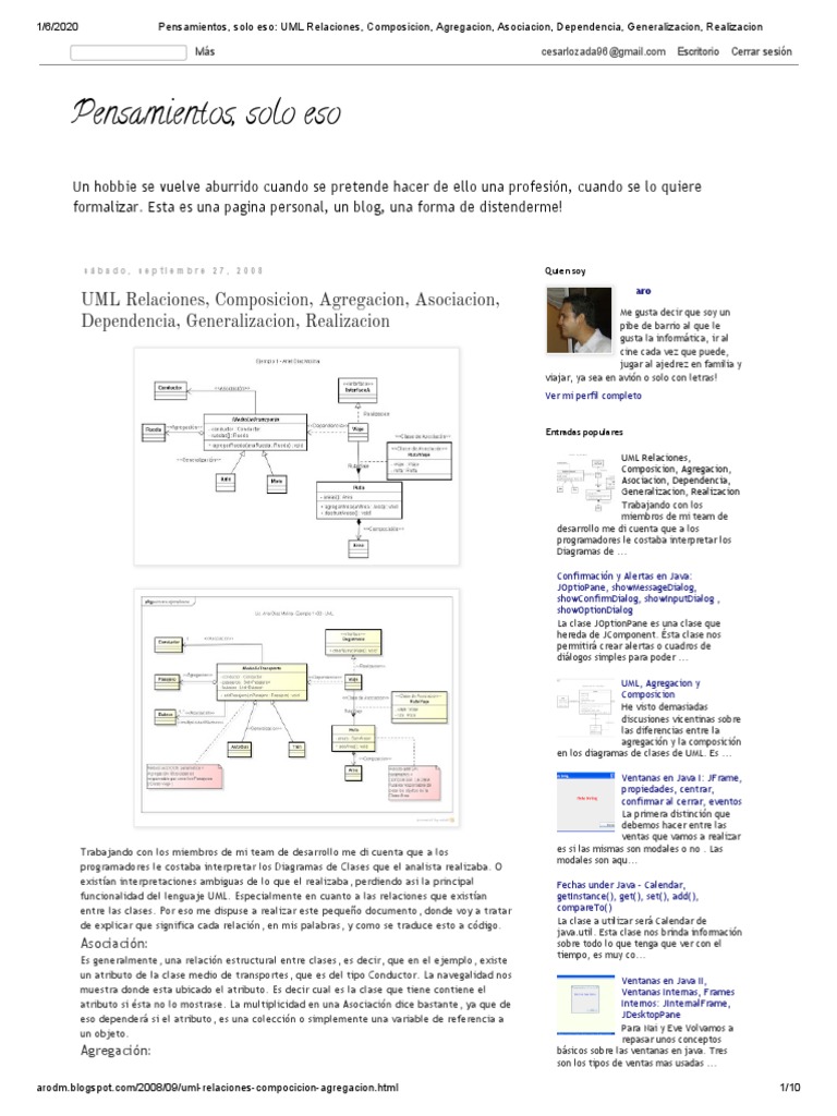 UML Relaciones Composicion Agregacion Asociacion | PDF | Objeto (informática) | Java (lenguaje ...