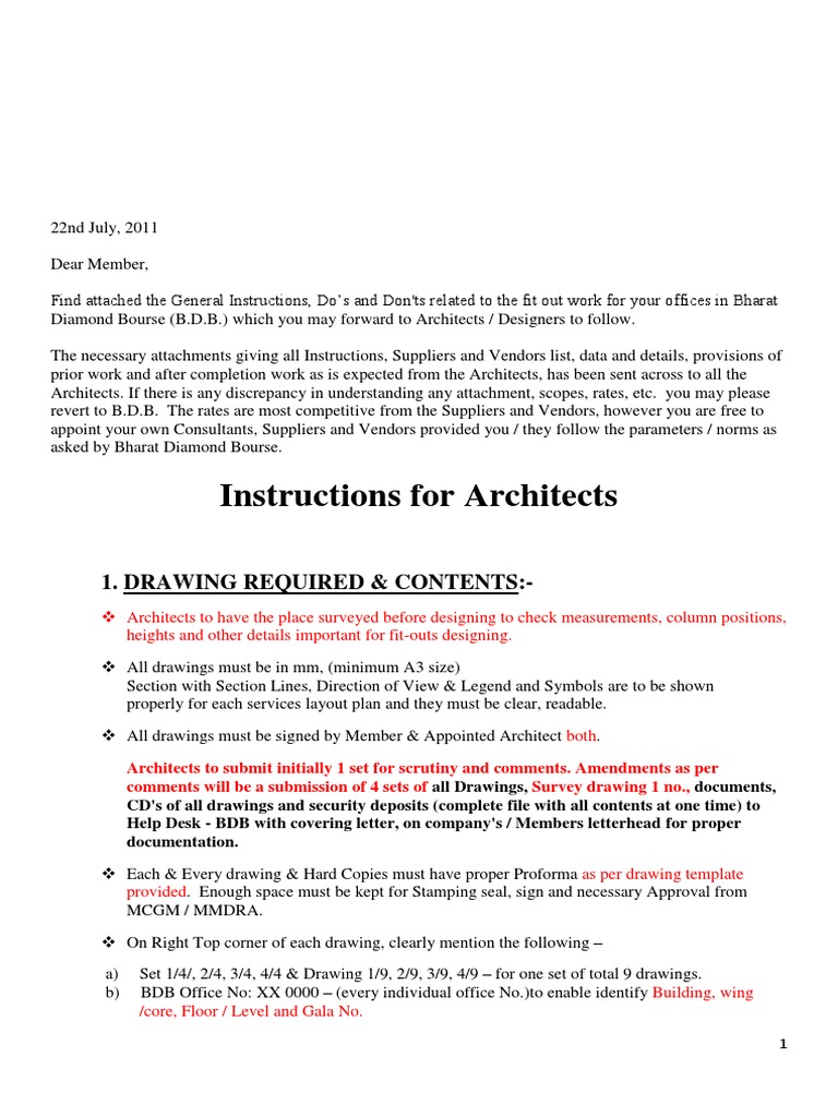 General Instructions For Architects | PDF | Window | Wall