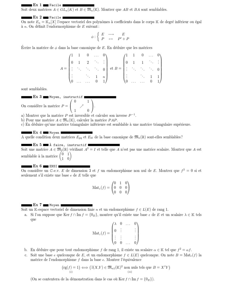 Matrices Semblables et Propriétés | PDF | Base (algèbre linéaire ...