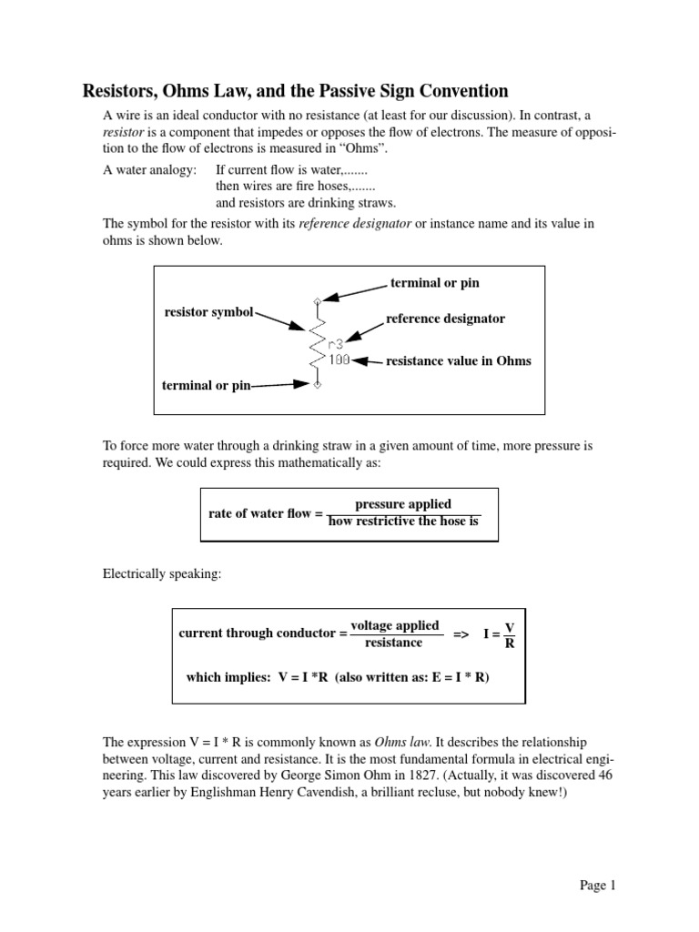 Resistors, Ohms Law, and The Passive Sign Convention | PDF | Electrical ...