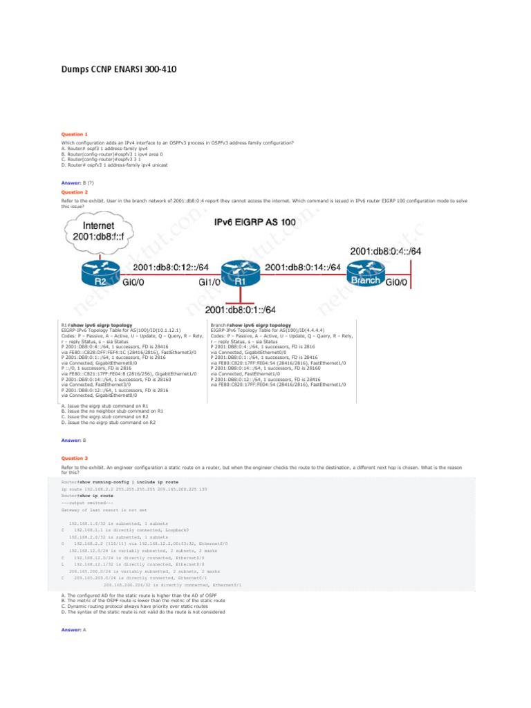 Dumps CCNP ENARSI 300-410: Answer | PDF | Router (Computing) | Multiprotocol Label Switching