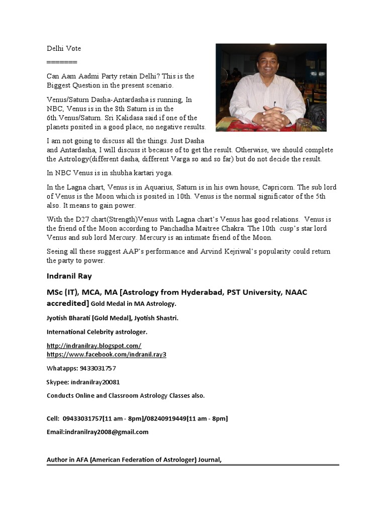 Indranil Ray MSC (It), Mca, Ma (Astrology From Hyderabad, PST ...