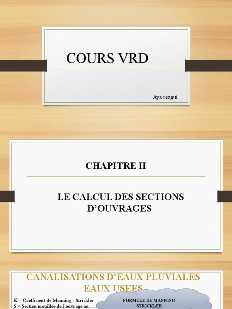 Calcul des Sections de Canalisations selon Manning-Strickler | PDF ...