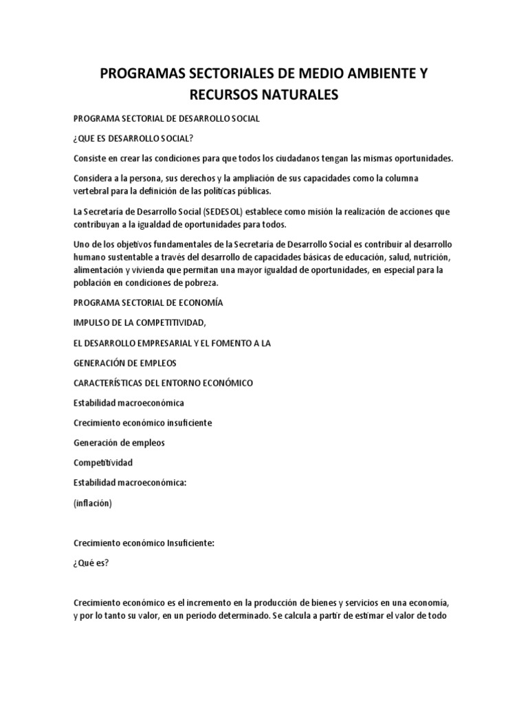 Programas Sectoriales de Medio Ambiente y Recursos Naturales | PDF | Inflación | Crecimiento ...