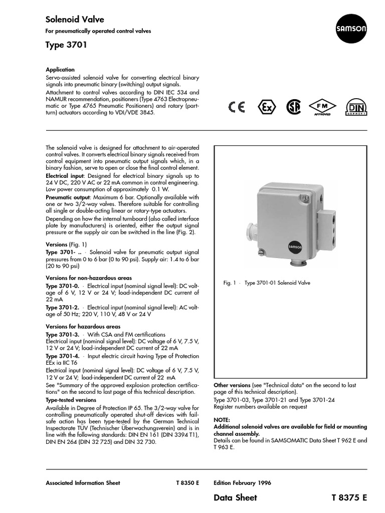 Fig. 1 Type 3701-01 Solenoid Valve | PDF | Valve | Actuator