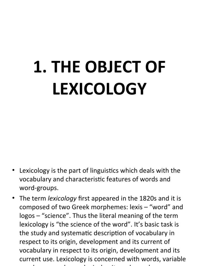 Lexicology. Lesson 1. The Object of Lexicology | PDF | Lexicology ...