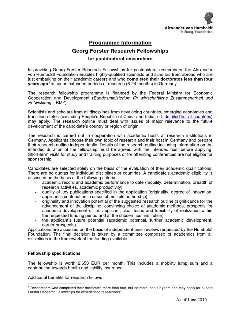 Georg Forster Research Fellowships | PDF | Doctorate | Doctor Of Philosophy
