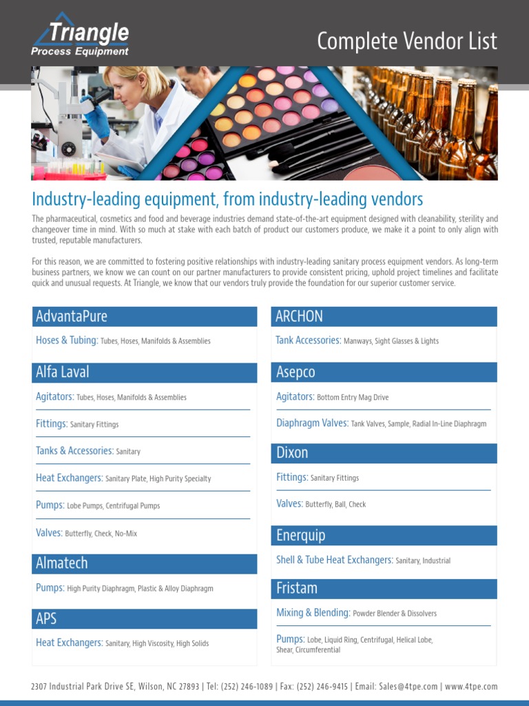 Complete Vendor List: Industry-Leading Equipment, From Industry-Leading ...