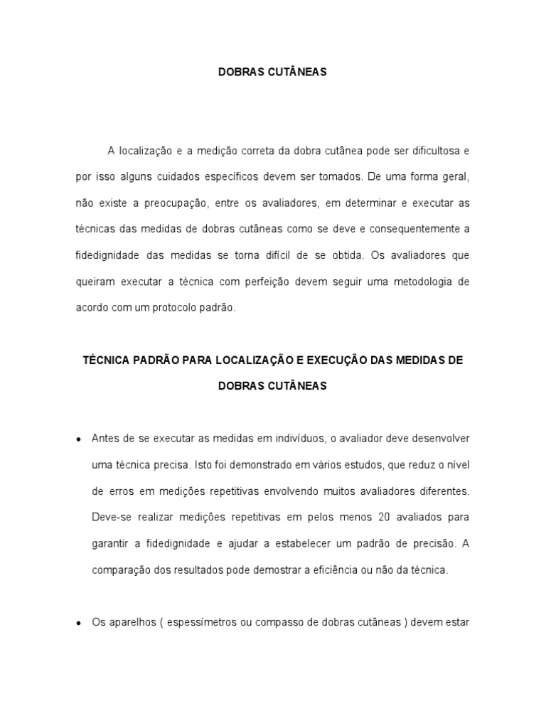 Técnicas Padrão para Medição de Dobras Cutâneas | PDF | Medição | Natureza