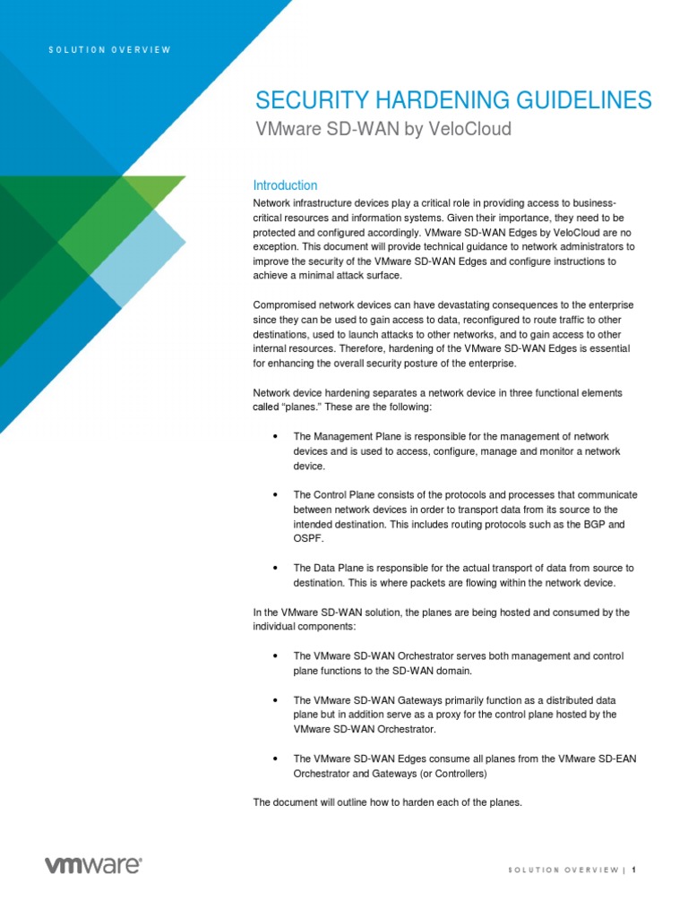 Security Hardening Guidelines: Vmware Sd-Wan by Velocloud | PDF ...